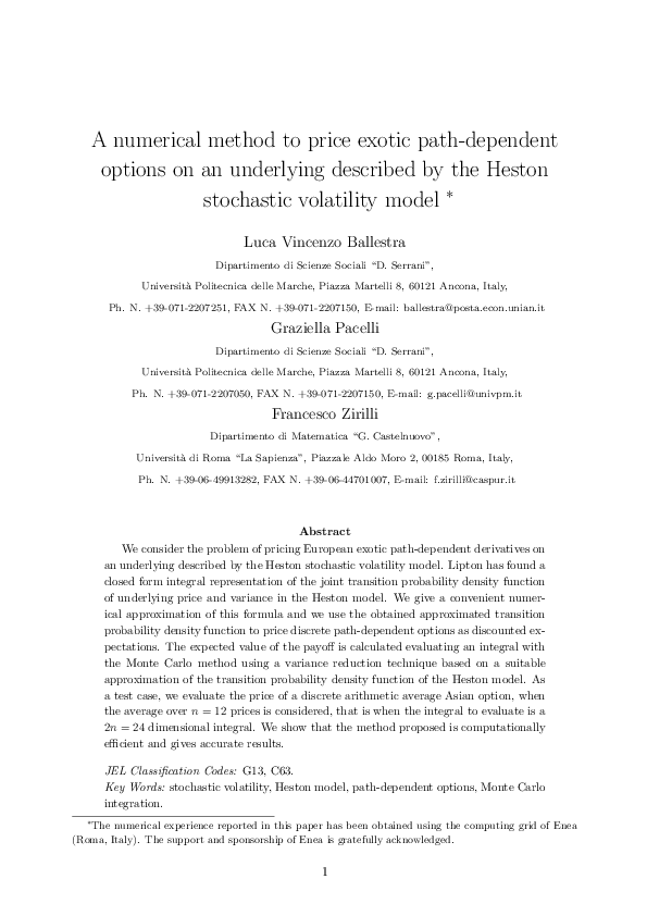 (PDF) A numerical method to price exotic path-dependent options on an underlying described by ...