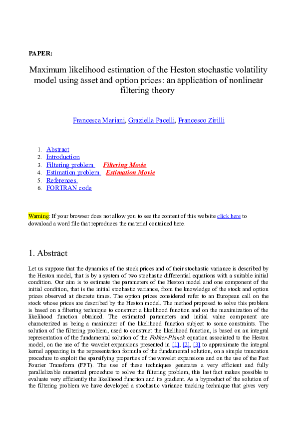 Doc Maximum Likelihood Estimation Of The Heston Stochastic Volatility Model Using Asset And