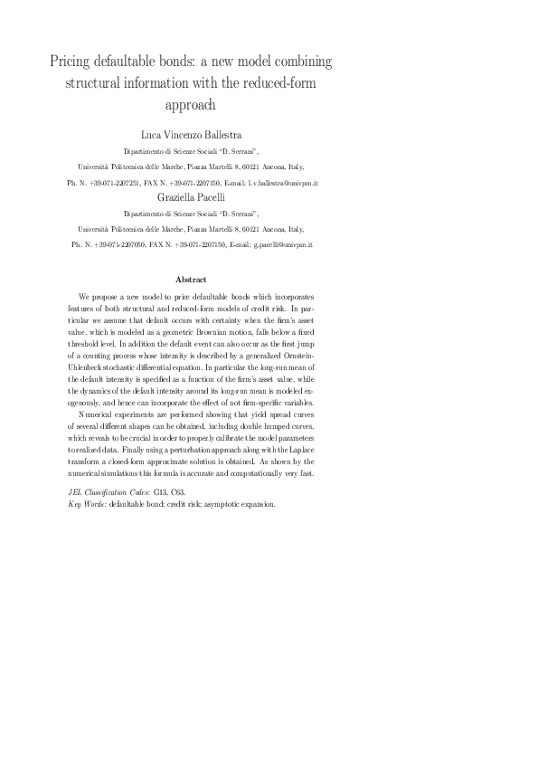 (PDF) Pricing Defaultable Bonds: A New Model Combining Structural Information with the Reduced ...