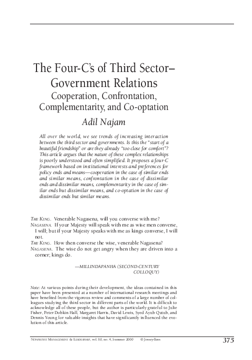 (PDF) The Four-C's of Third Sector-Government Relations: Cooperation ...