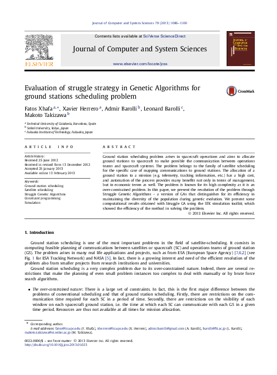 (PDF) Evaluation of struggle strategy in Genetic Algorithms for ground stations scheduling problem
