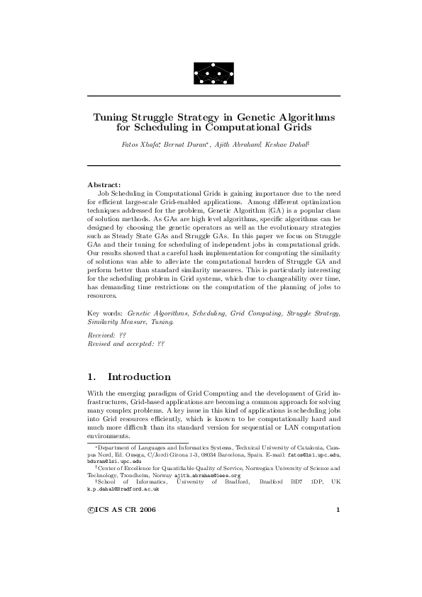 (PDF) Tuning Struggle Strategy in Genetic Algorithms for Scheduling in ...