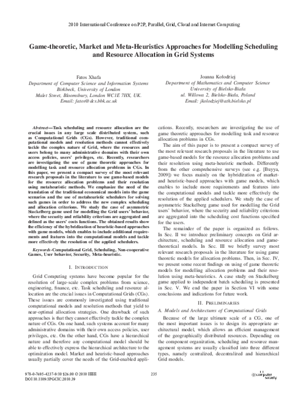 Pdf Game Theoretic Market And Meta Heuristics Approaches For Modelling Scheduling And
