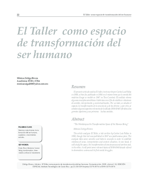 (PDF) El taller como espacio de transformación del ser humano