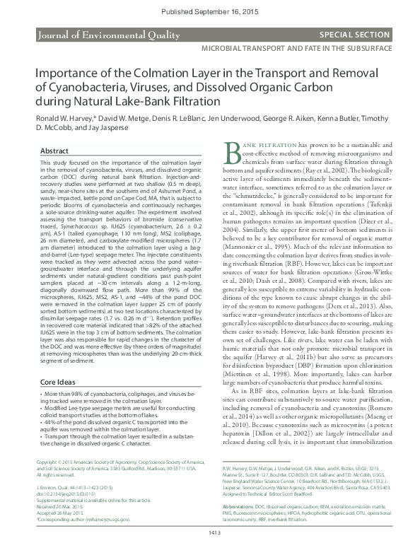 (PDF) Importance of the colmation layer in the transport and removal of ...
