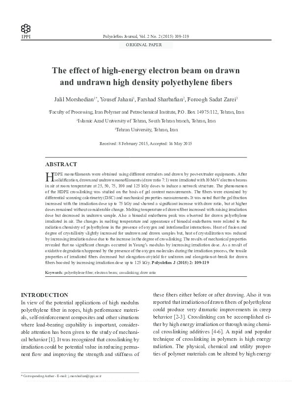 (PDF) The effect of high-energy electron beam on drawn and undrawn high ...