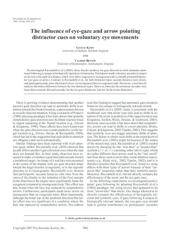 (PDF) The influence of eye-gaze and arrow pointing distractor cues on ...