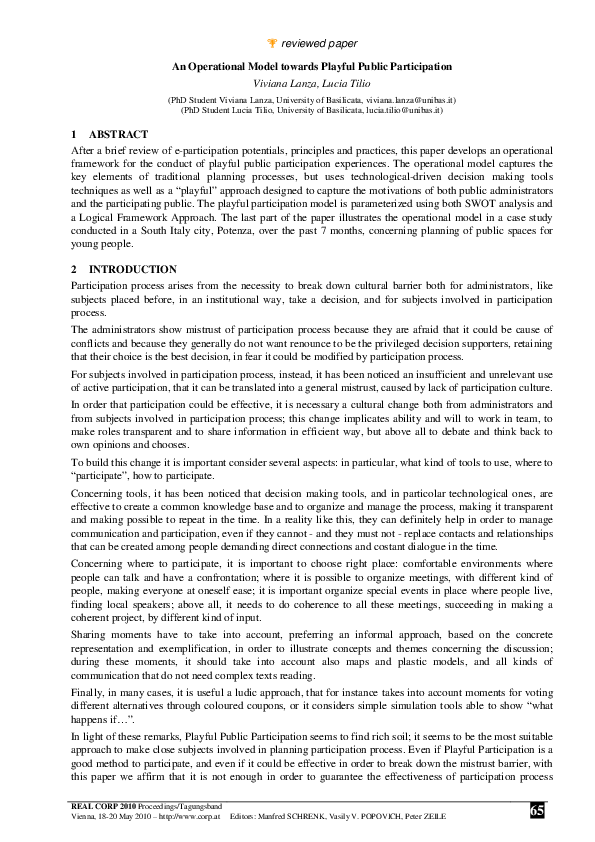 (PDF) An Operational Model towards Playful Public Participation