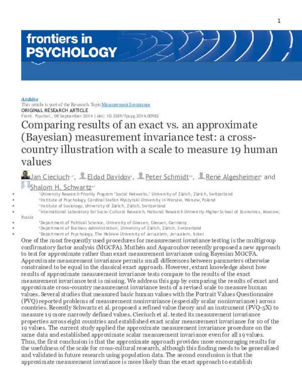 Doc Comparing Results Of An Exact Vs An Approximate Bayesian Measurement Invariance Test A