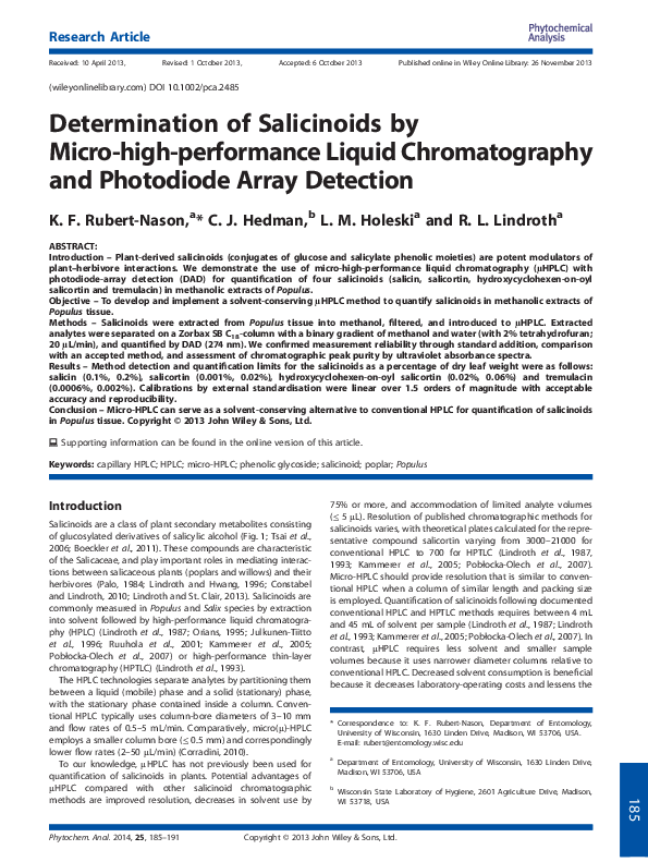 (PDF) Determination of Salicinoids by Micro-high-performance Liquid Chromatography and ...