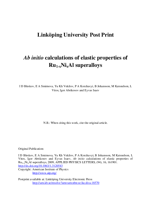 (PDF) Ab initio calculations of elastic properties of Ru[sub 1−x]Ni[sub x]Al superalloys