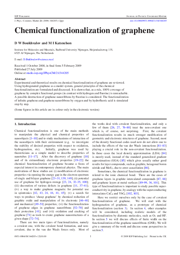 (PDF) Chemical functionalization of graphene