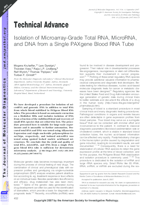 (PDF) Technical Advance Isolation of Microarray-Grade Total RNA ...