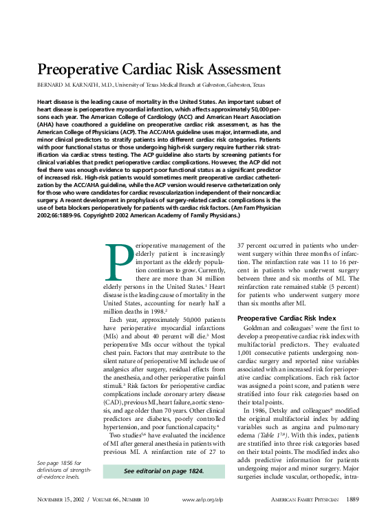 (PDF) Preoperative Cardiac Risk Assessment -- American Family Physician