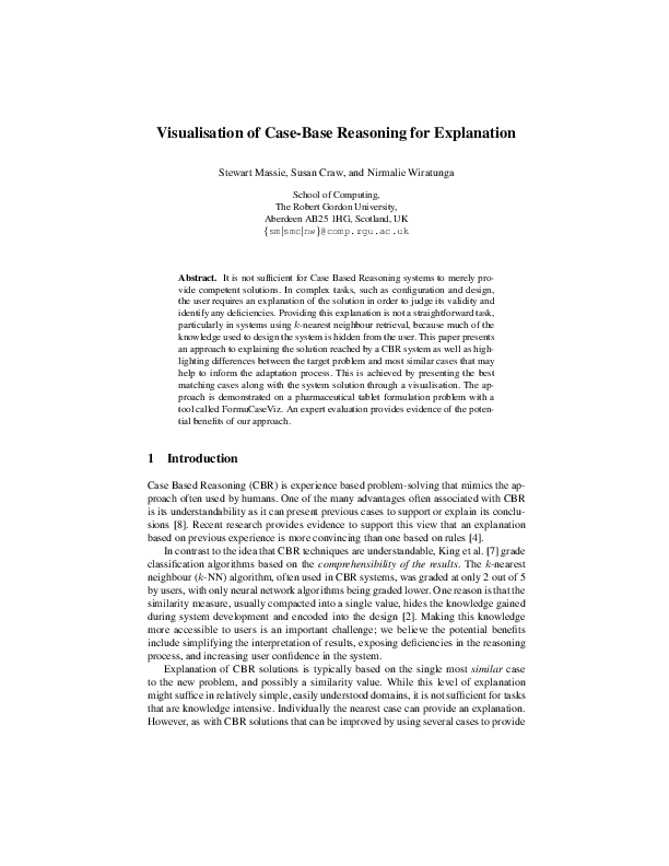 (PDF) Visualisation of Case-Base Reasoning for Explanation