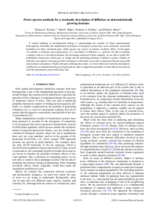 Pdf Power Spectra Methods For A Stochastic Description Of Diffusion