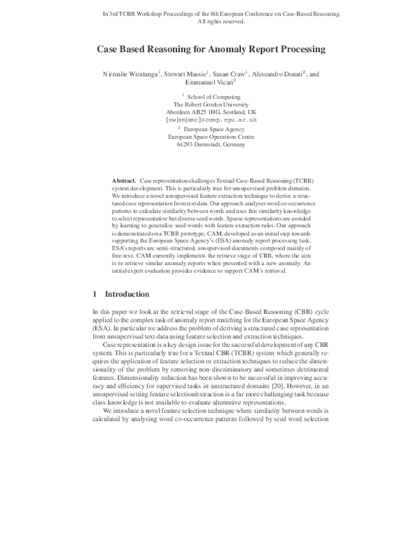 (PDF) Case based reasoning for anomaly report processing