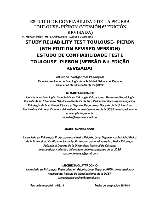(DOC) ESTUDIO DE CONFIABILIDAD DE LA PRUEBA TOULOUSE PIERON