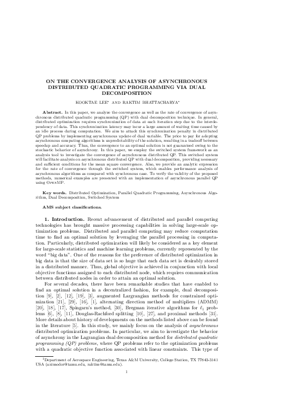 Pdf On The Convergence Analysis Of Asynchronous Distributed Quadratic Programming Via Dual