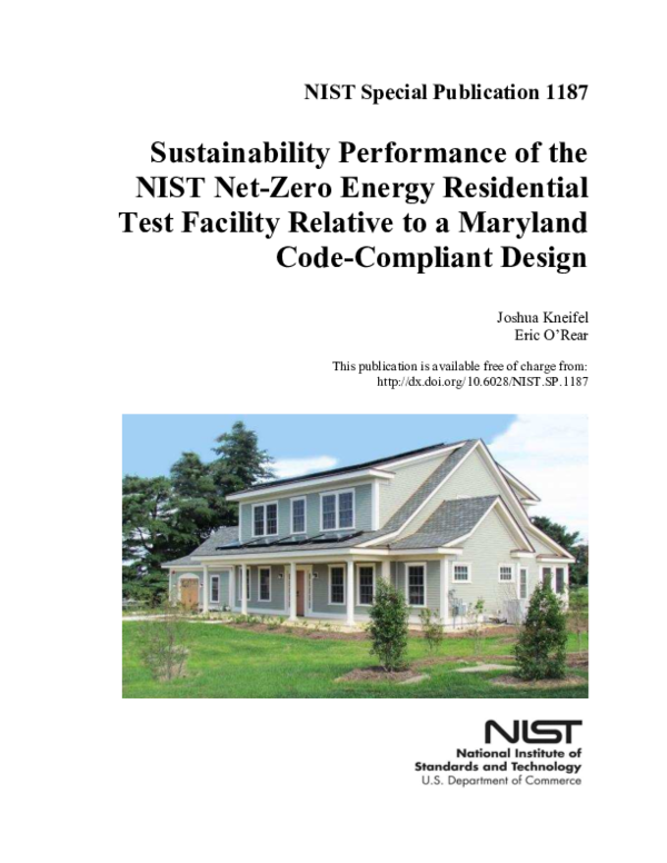 (PDF) Sustainability Performance of the NIST Net-Zero Residential Test ...