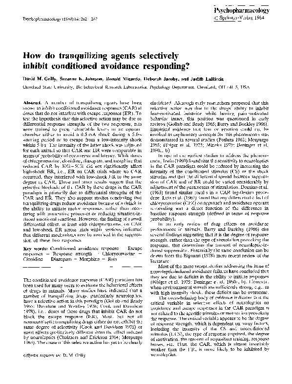 (PDF) How do tranquilizing agents selectively inhibit conditioned ...