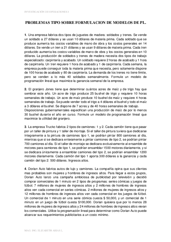 (PDF) PROBLEMAS TIPO SOBRE FORMULACION DE MODELOS DE PL