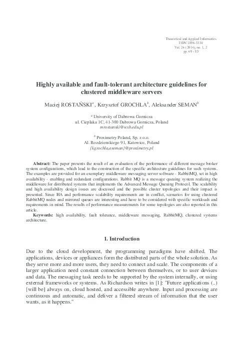 (PDF) Highly available and fault-tolerant architecture guidelines for clustered middleware servers