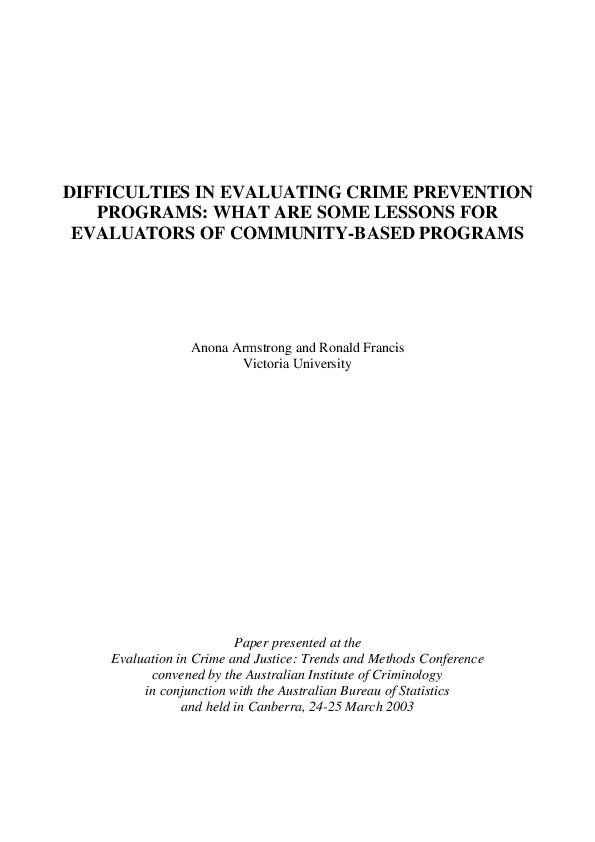 (PDF) DIFFICULTIES IN EVALUATING CRIME PREVENTION PROGRAMS: WHAT ARE ...
