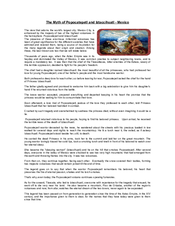 (DOC) The Myth of Popocatepetl and Iztaccihuatl