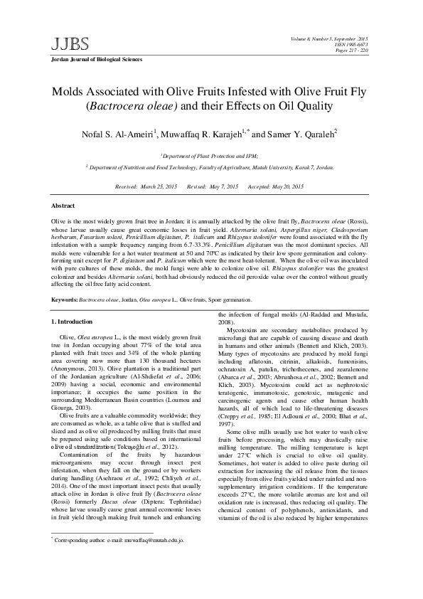 (PDF) Molds Associated with Olive Fruits Infested with Olive Fruit Fly ...