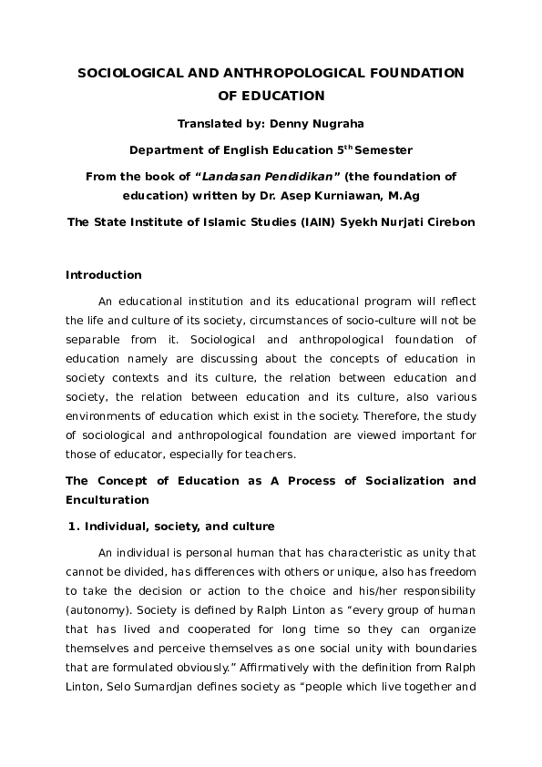 (DOC) Sociological Foundation of Education