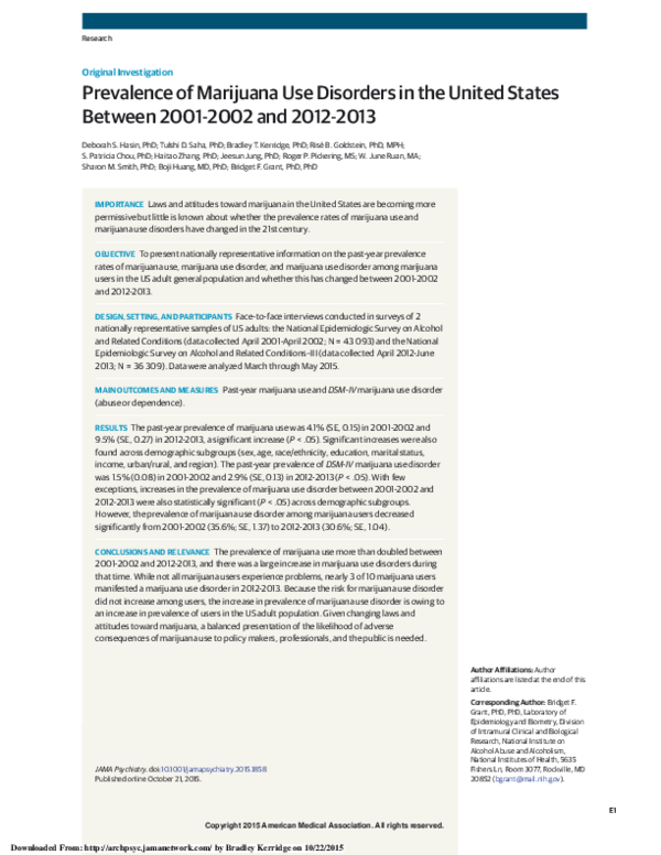 (PDF) Prevalence of Marijuana Use Disorders in the United States ...