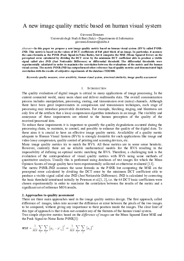 (PDF) A new image quality metric based on human visual system