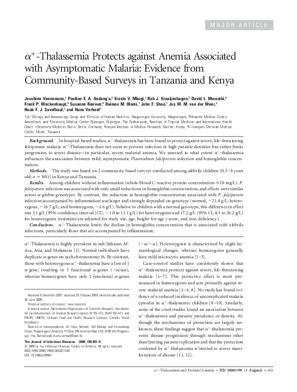 (PDF) Plasmodium falciparumInfection: Influence on Hemoglobin Levels in α‐Thalassemia and ...