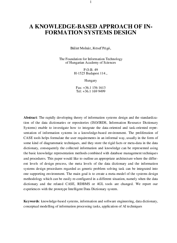 A knowledge-based approach of information systems design