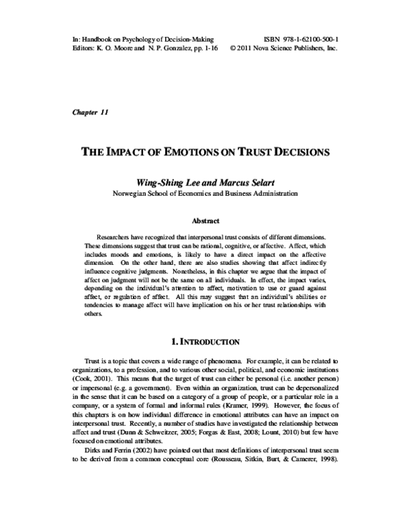 (PDF) The impact of emotions on trust decisions