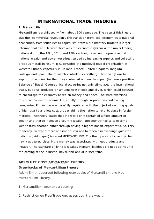 (DOC) INTERNATIONAL TRADE THEORIES