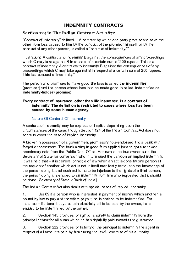 (DOC) INDEMNITY CONTRACTS