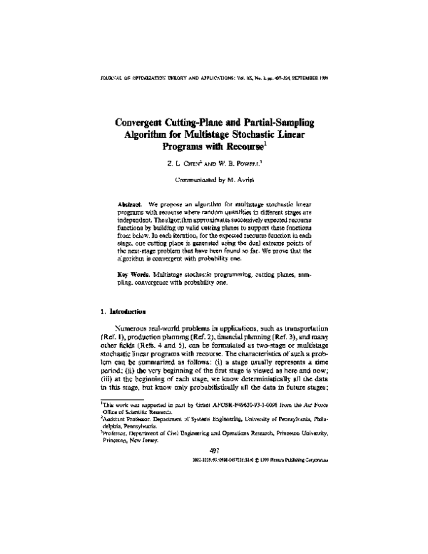 Pdf Inexact Cutting Planes For Two Stage Mixed Integer Stochastic Programs Ward Romeijnders