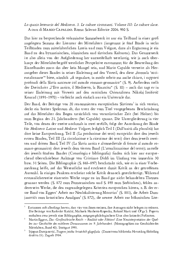 (PDF) Rezension zu: Lo spazio letterario del Medioevo. 3. Le culture ...