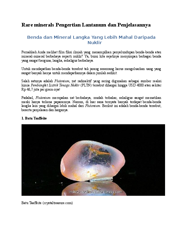 (DOC) Rare minerals Pengertian Lantanum dan Penjelasannya