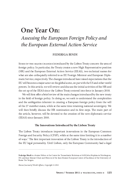 (PDF) One year on: Assessing the European Foreign Policy and the ...