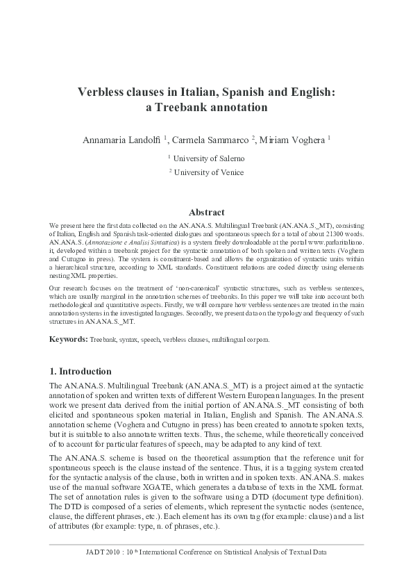 Verbless clauses in Italian Spanish and English: a treebank annotation