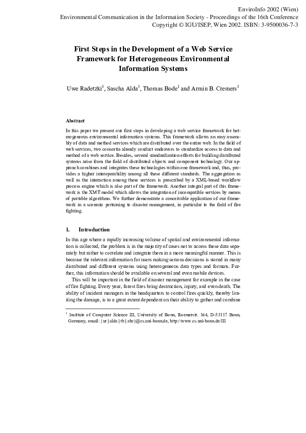 Pdf First Steps In The Development Of A Web Service Framework For Heterogeneous Environmental
