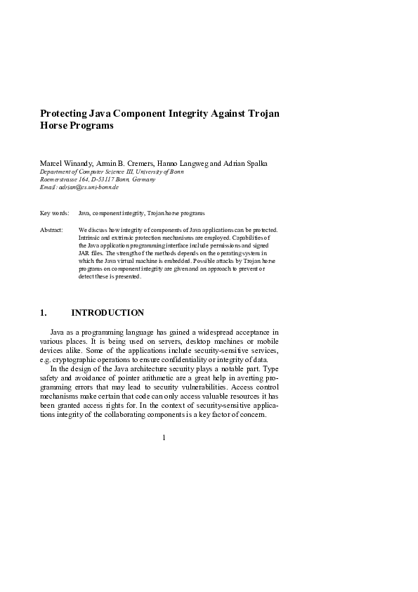 (PDF) Protecting Java Component Integrity Against Trojan Horse Programs