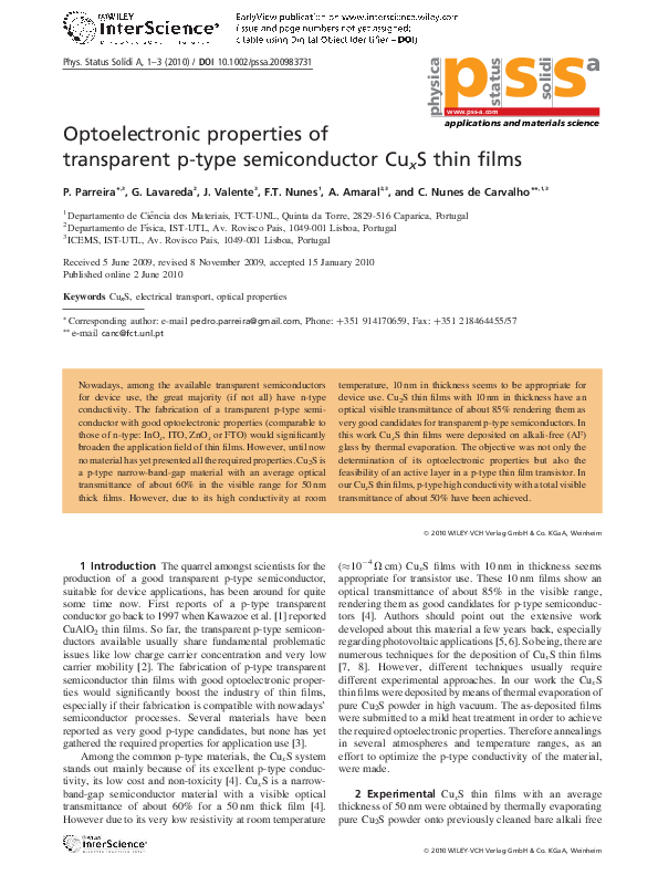 (PDF) Optoelectronic properties of transparent p-type semiconductor CuxS thin films