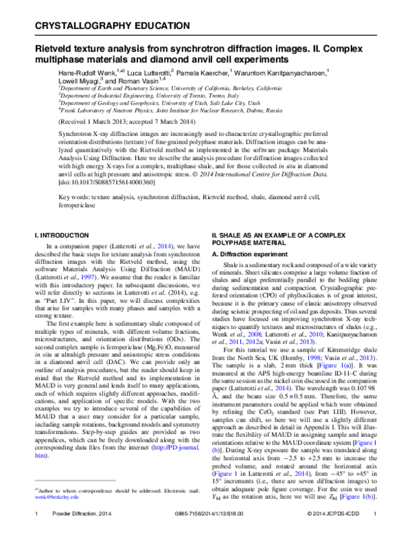 (PDF) Rietveld texture analysis from synchrotron diffraction images. II. Complex multiphase ...