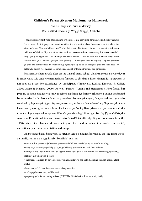 (PDF) Children’s Perspectives on Mathematics Homework