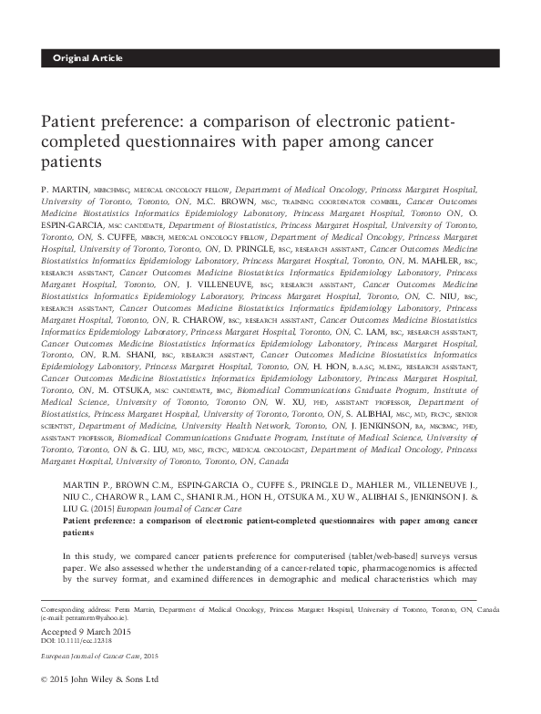 (PDF) Patient preference: a comparison of electronic patient completed ...
