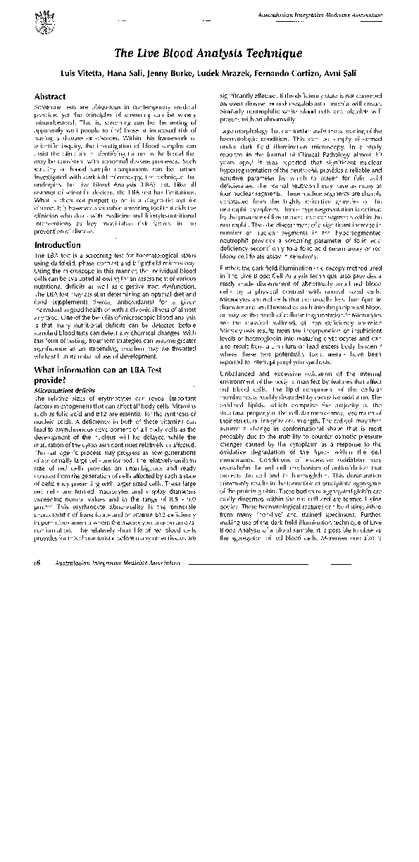 (PDF) The Live Blood Analysis Technique